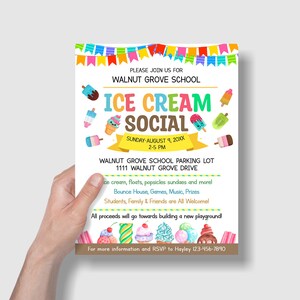 EDITABLE Summer Ice Cream Social Flyer, Ice Cream Party, Watercolor ...
