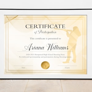 Editable Shooting Certificate Template for Girls, DIY Marksmanship ...
