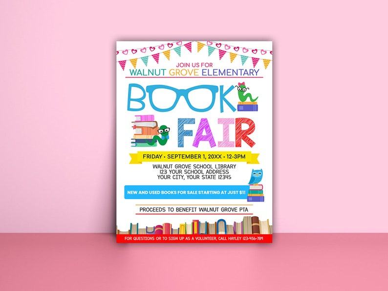 Editable Book Fair Flyer Template Colorful School Fundraiser - Etsy