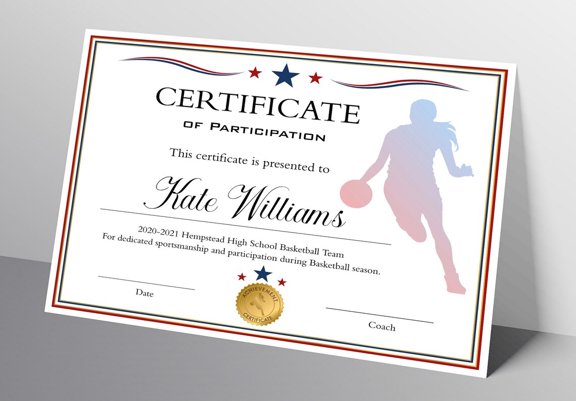 Editable Basketball Certificate Template Bundle for Boys and Girls, Red ...