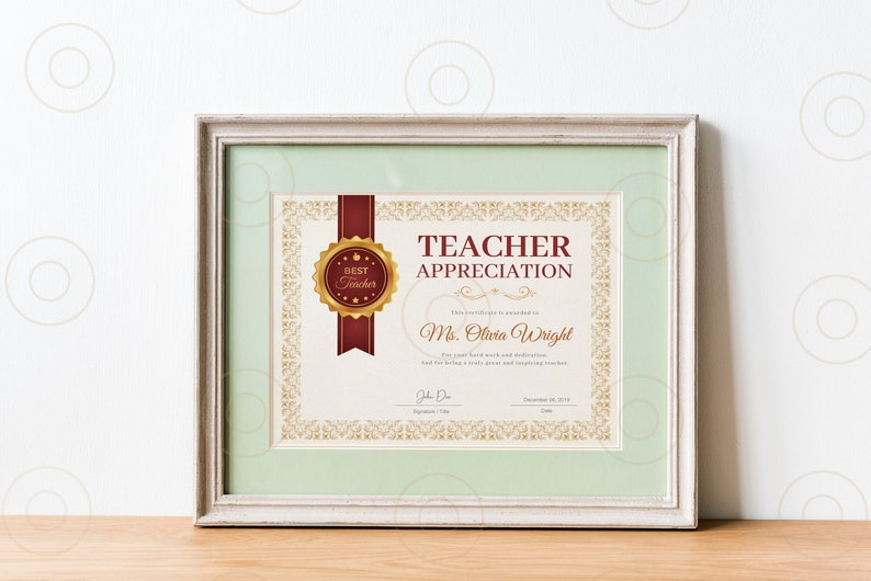 Teacher Appreciation Award Certificate Template Teacher Gift - Etsy