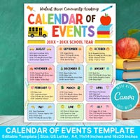 Editable Themed Template for School Events, Monthly Event Calendar ...