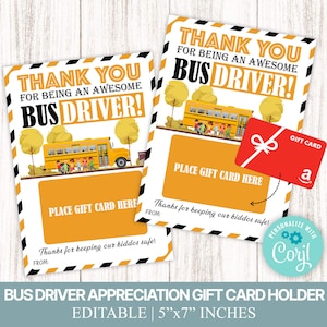 Bus Driver Thank You Card, Bus Driver Gift Card Holder, Bus Driver ...