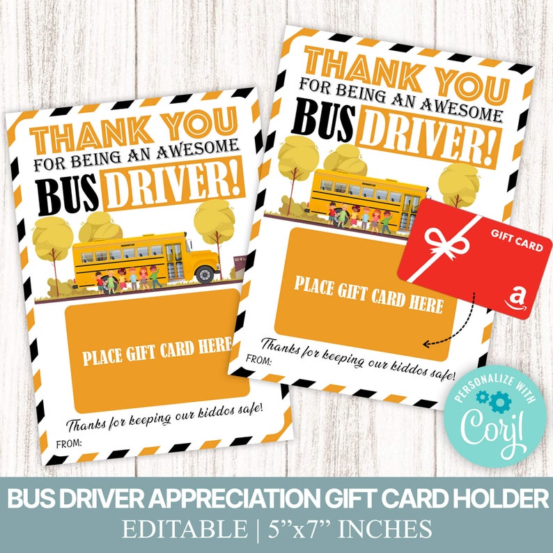 Bus Driver Thank You Card, Bus Driver Gift Card Holder, Bus Driver ...