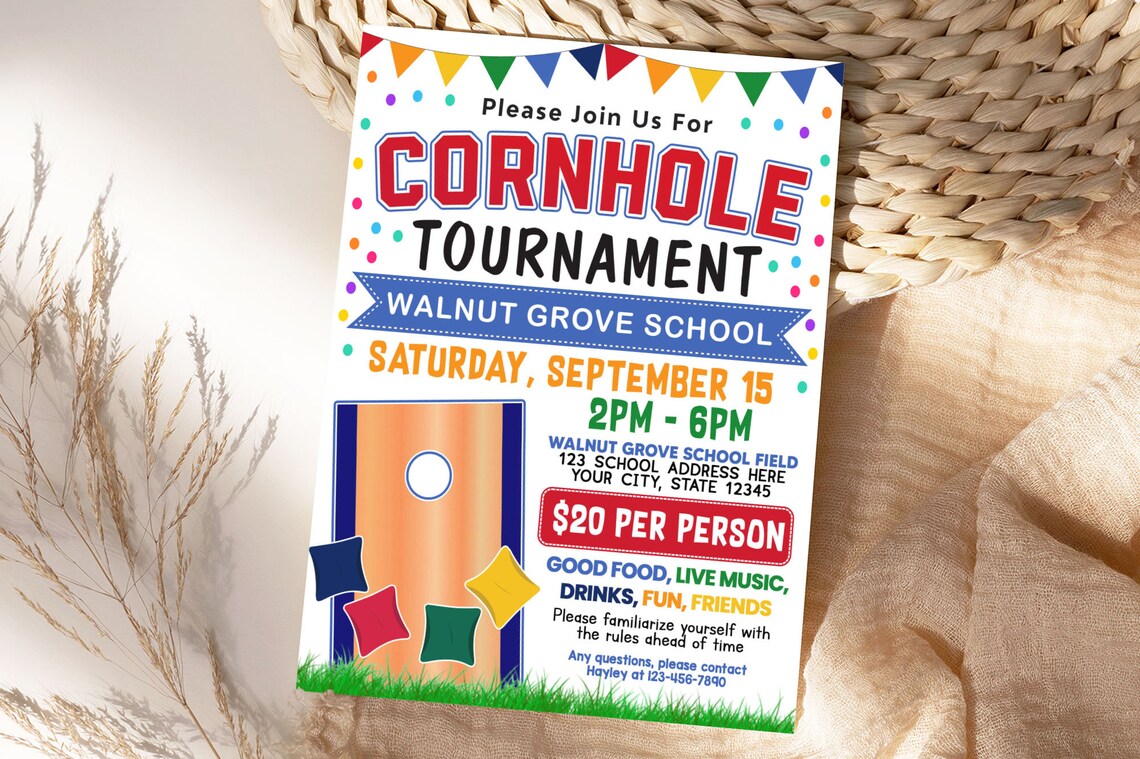 Editable Cornhole Flyer Template, Cornhole Tournament Fundraiser Flyer ...