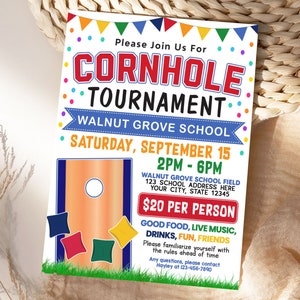 Editable Cornhole Flyer Template, Cornhole Tournament Fundraiser Flyer ...