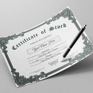 EDITABLE Vintage Style Certificate of Stock Template, Green & White ...