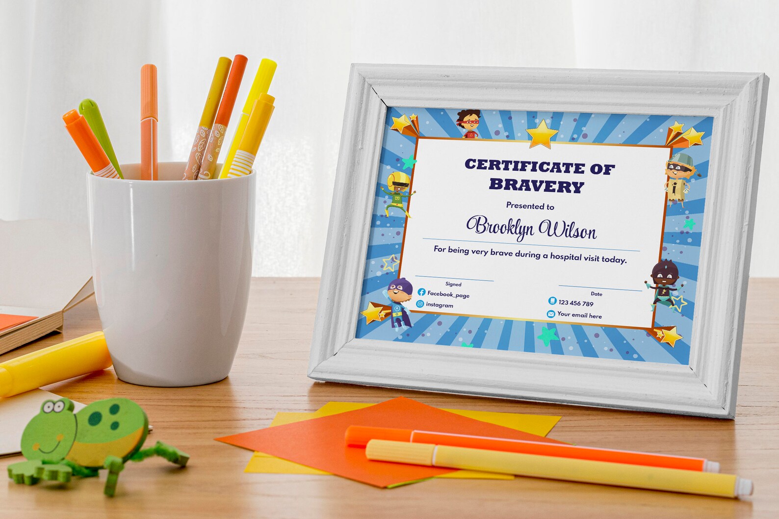 Editable Certificate of Bravery, Blue Printable Kids Certificate ...