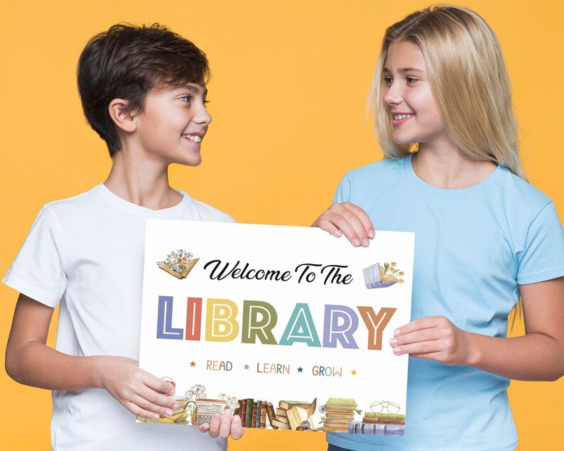 Welcome Library School Sign Printable School Library Poster - Etsy