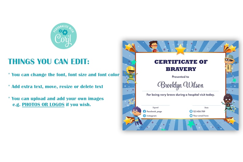Editable Certificate of Bravery Blue Printable Kids - Etsy Australia
