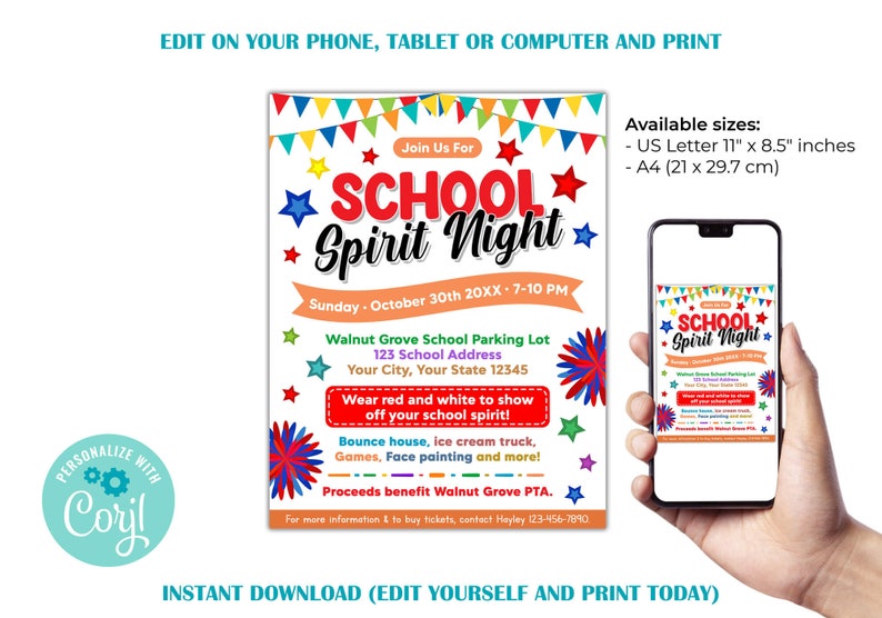 Editable School Spirit Flyer Template School PTO PTA - Etsy