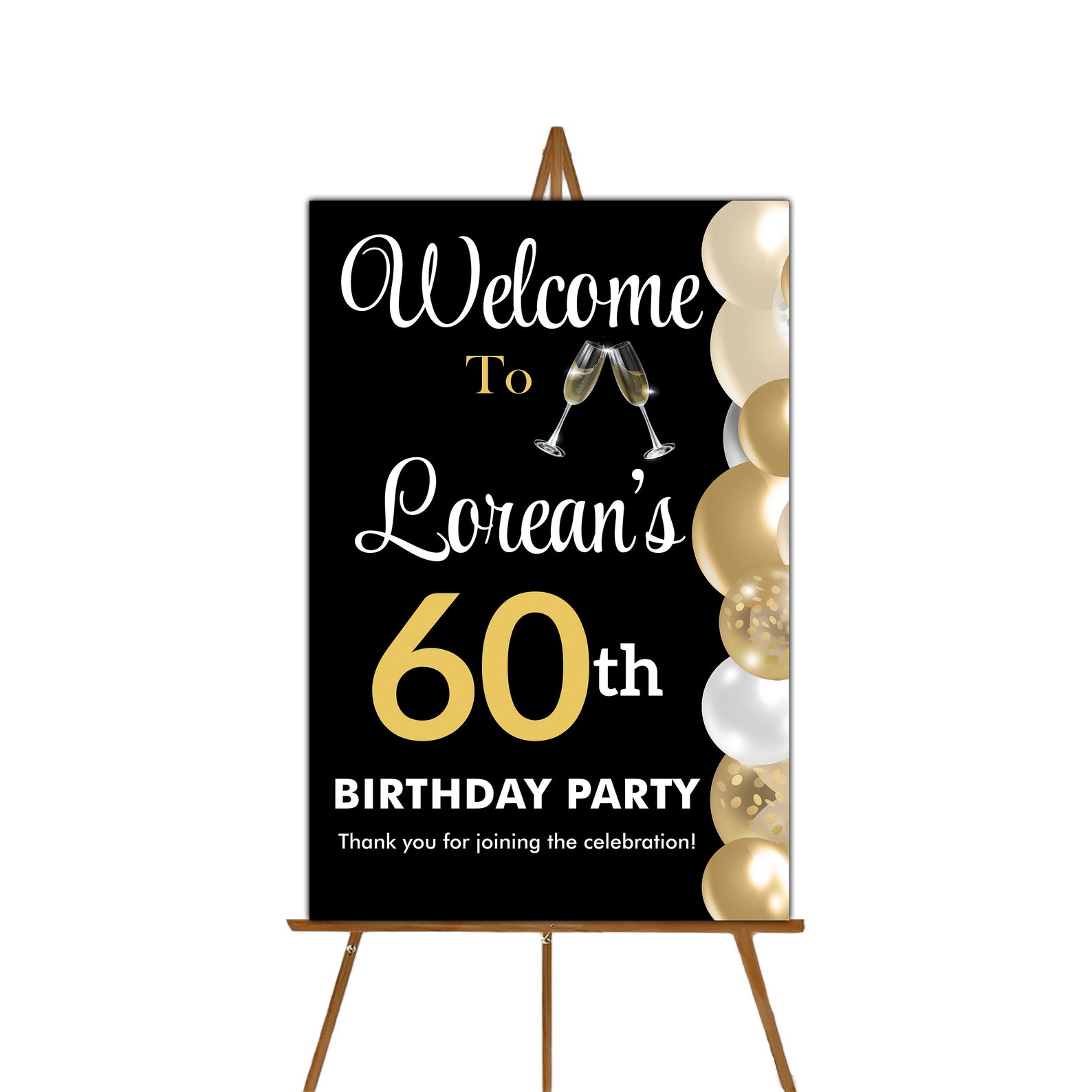 60th Birthday Party Welcome Sign BUNDLE Editable Black Gold - Etsy