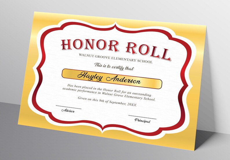 Editable Honor Roll Award Certificate Beige Red School - Etsy