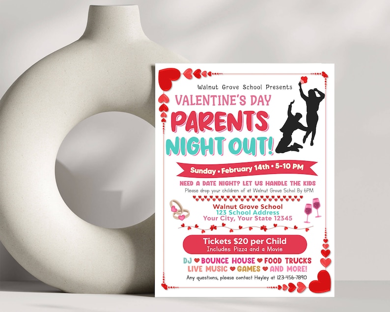 DIY Night Out Valentine's Day Flyer Editable Template, Valentine ...