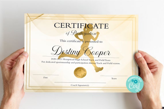 Girls Track and Field Certificate Template Editable Girls - Etsy