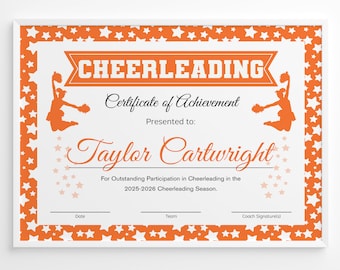 Cheerleading Certificates Editable Cheerleader Certificate - Etsy