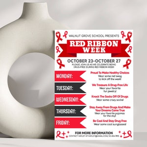 Editable Red Ribbon Week Itinerary Flyer, Drug Free Schools, School PTO ...