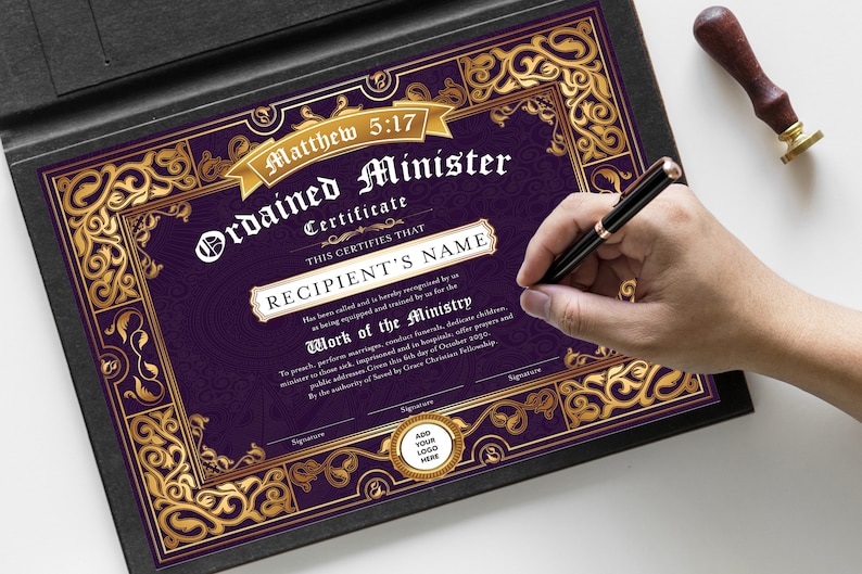 DIY Certificate of Ordination Template, Editable Ministry Certificate ...
