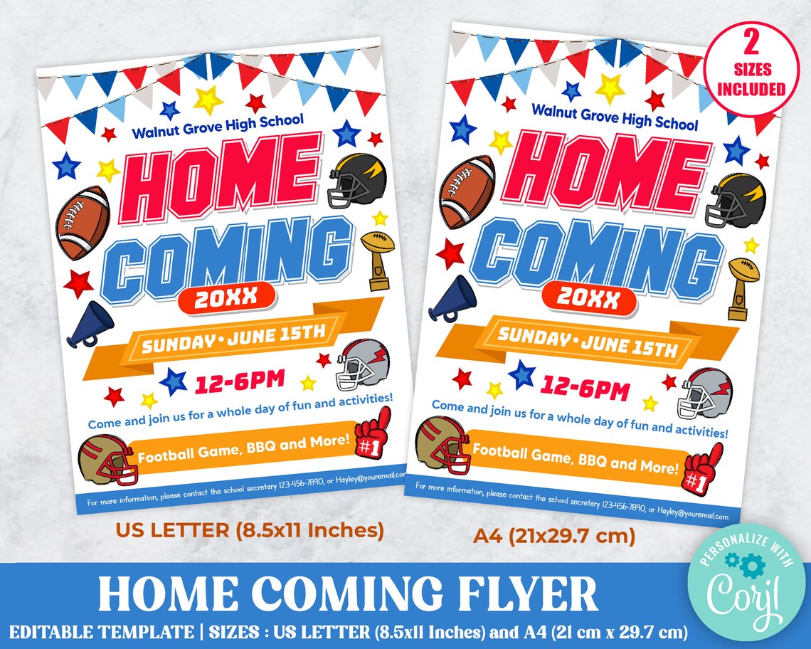 Editable Home Coming Flyer Template School PTO PTA Fundraiser - Etsy