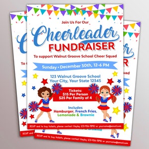 Editable Cheerleader Fundraiser Flyer, School PTO PTA Fundraiser Event ...