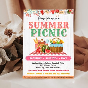 Summer Picnic Flyer Template, Summer Picnic Invitation Digital, Family ...