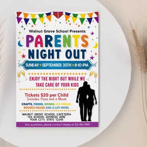 Editable Parents Night Out Flyer Template, School Family Fundraiser ...