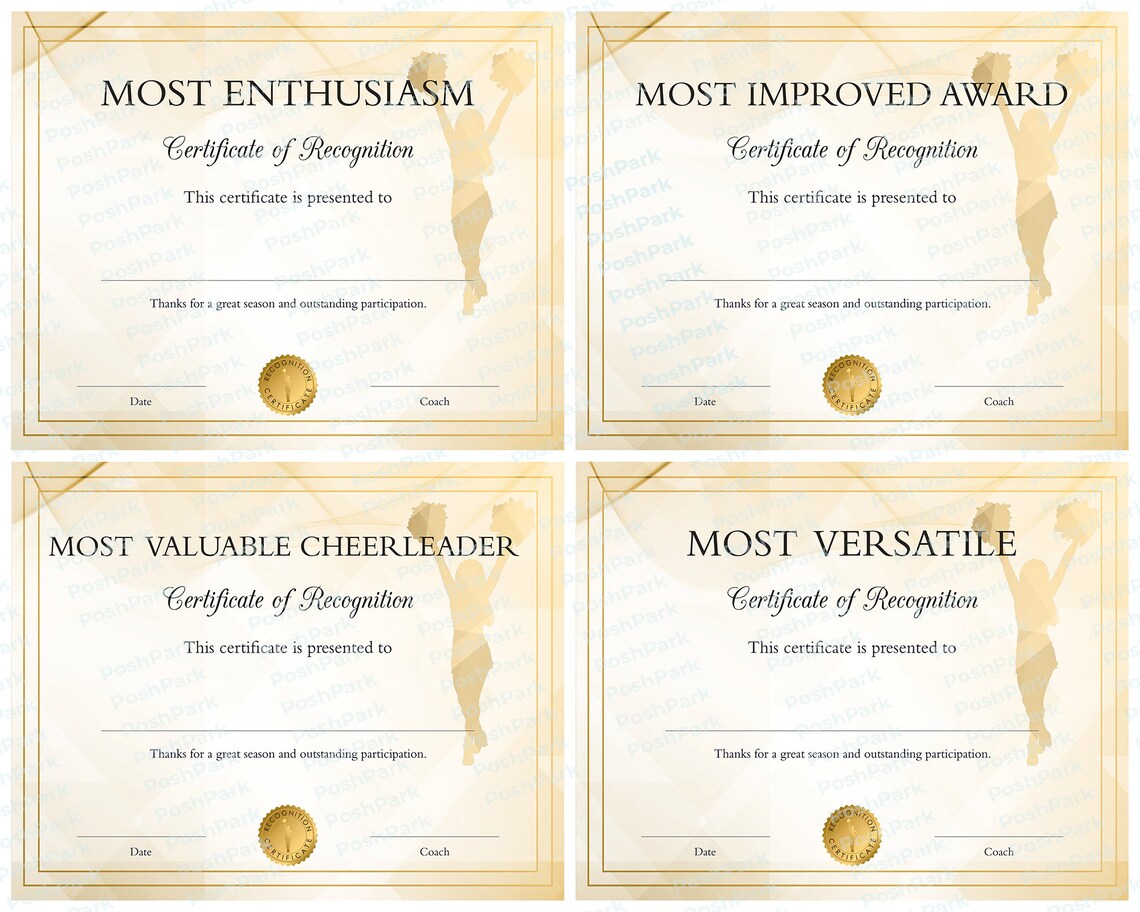 PRINTABLE PDF End of Season Cheerleading Award Certificates, 25 Plus ...