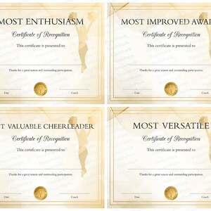 PRINTABLE PDF End of Season Cheerleading Award Certificates, 25 Plus ...