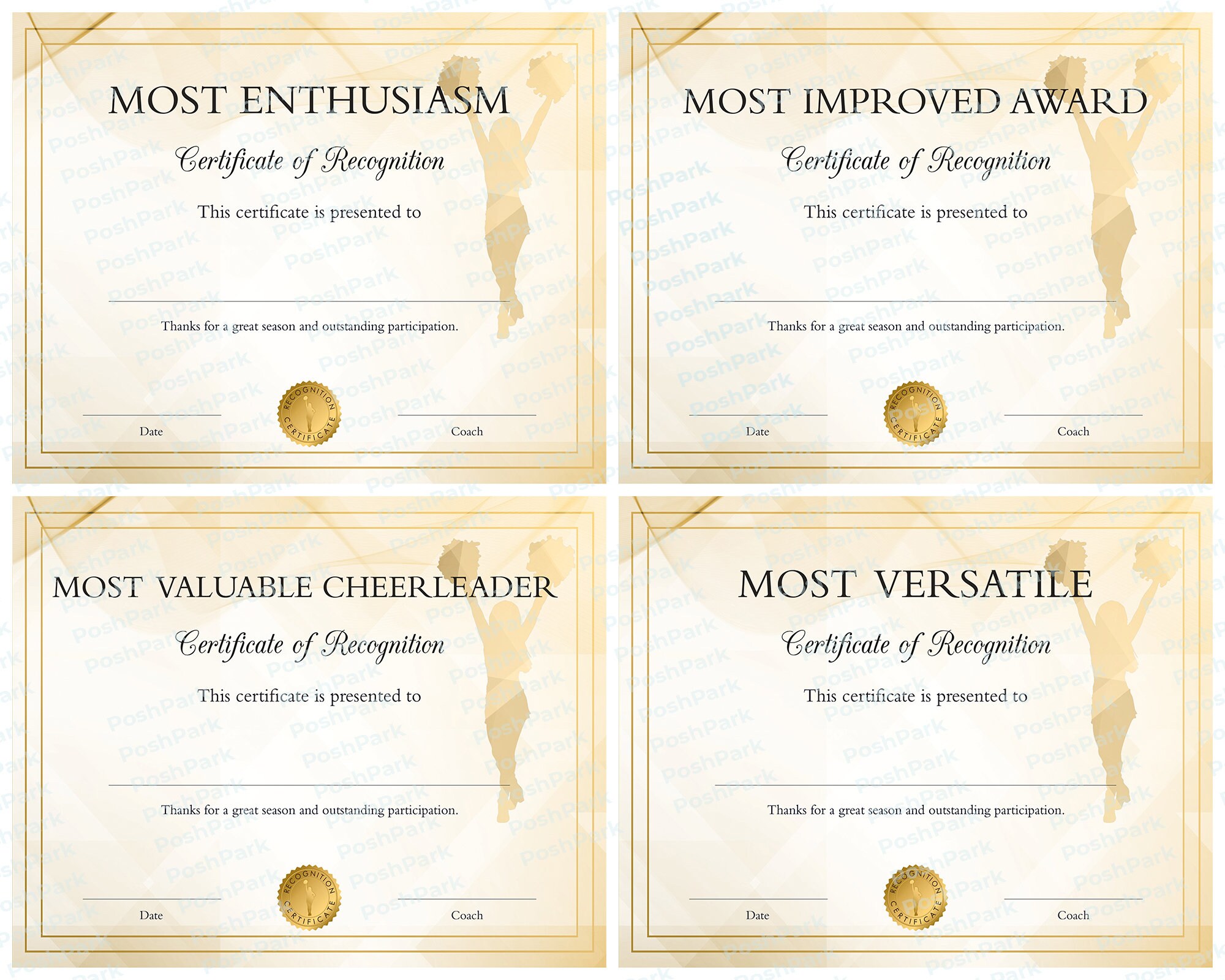PRINTABLE PDF End of Season Cheerleading Award Certificates, 25 Plus ...