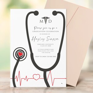 Editable Medical Graduation Invitation, MD Graduation Party Invitation ...