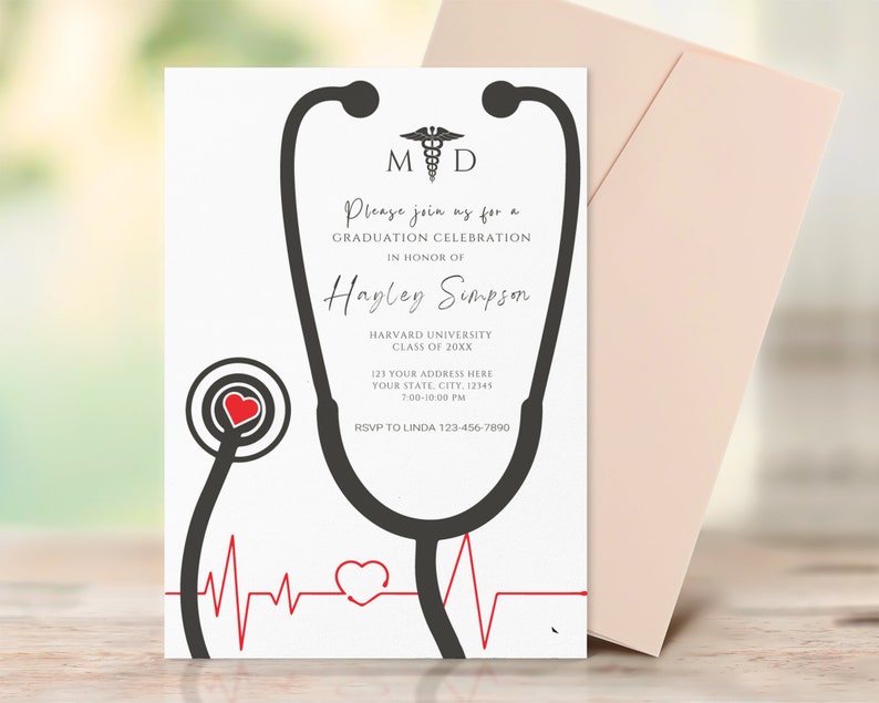 Editable Medical Graduation Invitation, MD Graduation Party Invitation ...