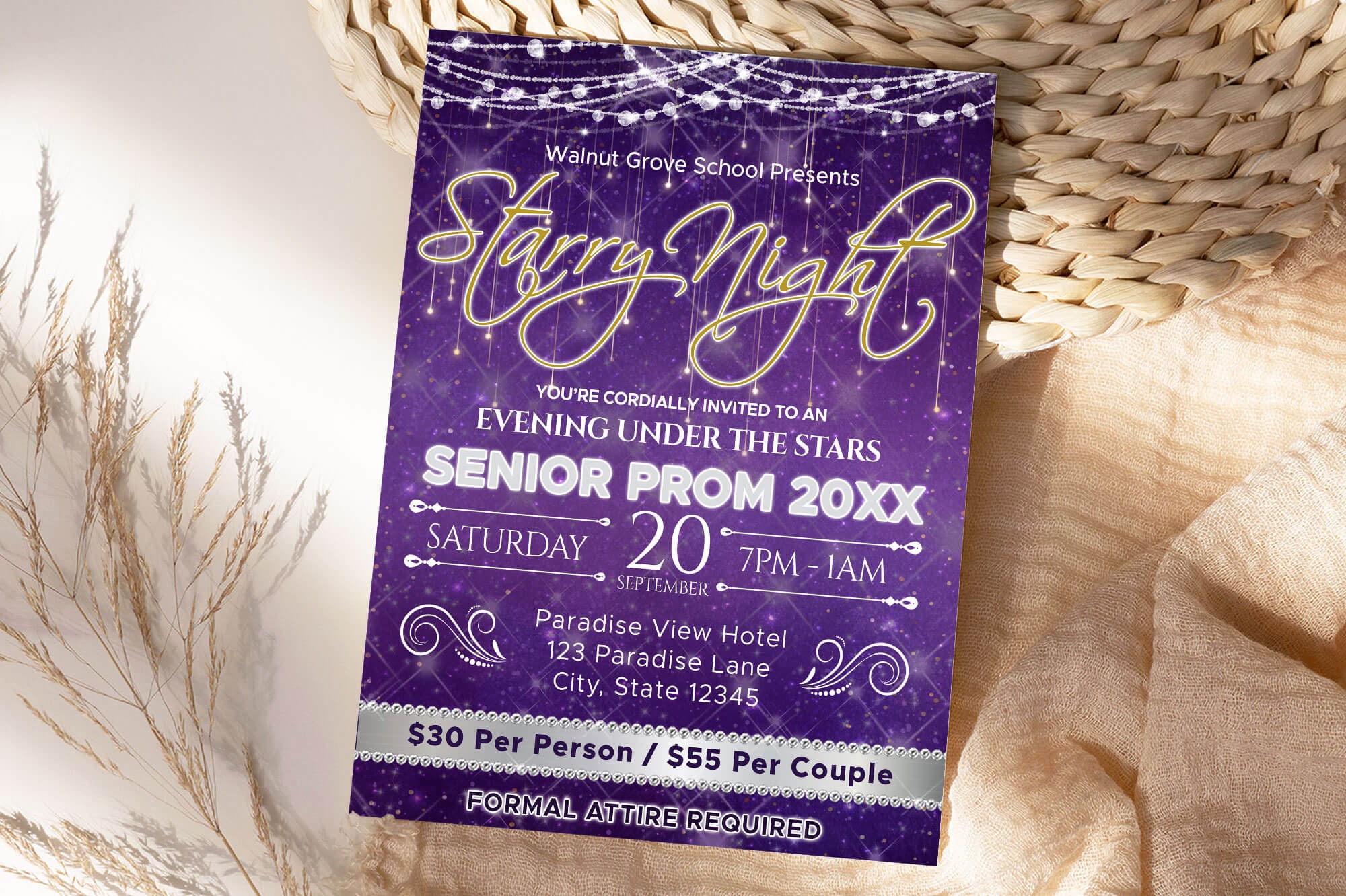 Starry Night Prom Invitation Flyer, School Dance Flyer Invite, Prom ...