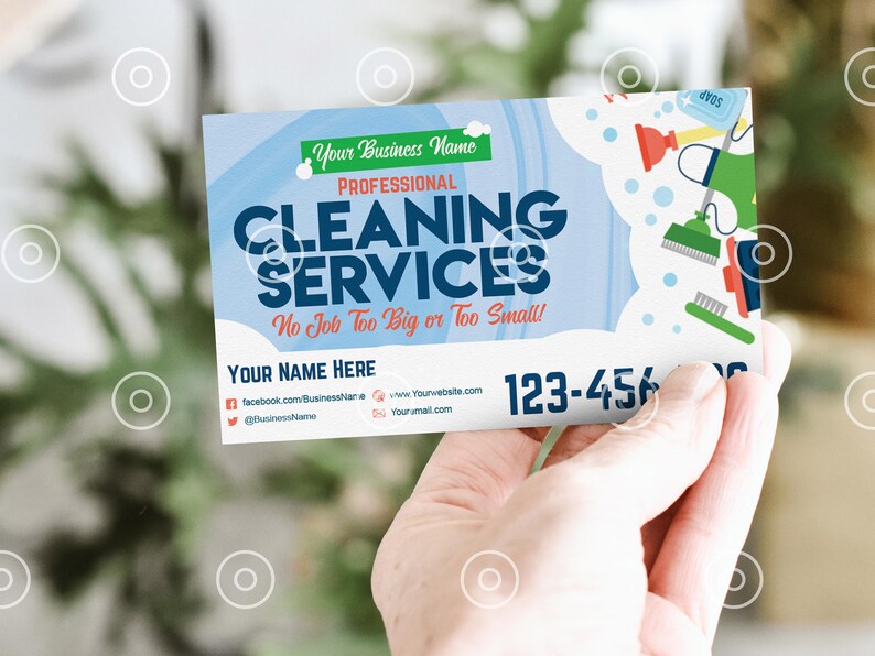 Cleaning Services Business Card Template Downloadable Etsy