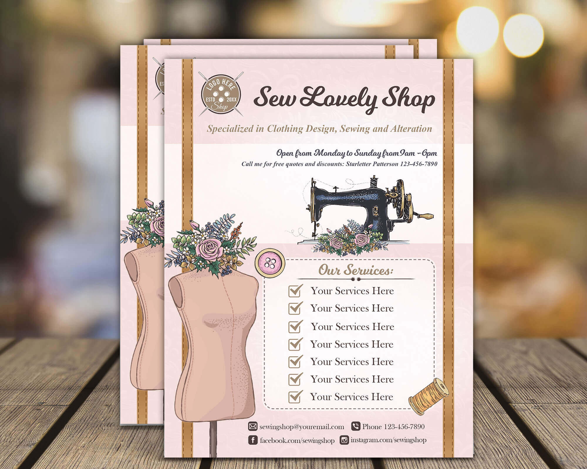 Editable Sewing Flyer and Business Card Bundle Template, Tailor ...