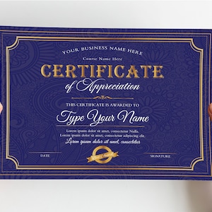 Certificate of Appreciation Bundle, DIY Royal Blue and White ...