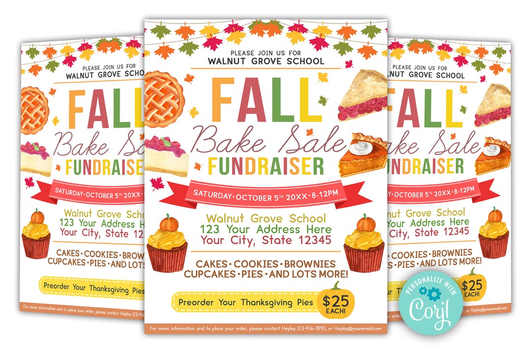 Fall Bake Sale Flyer, Festival Fall Harvest Template for Church School ...