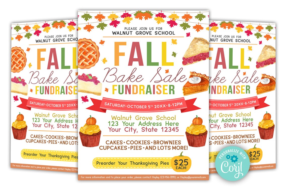 Fall Bake Sale Flyer, Festival Fall Harvest Template for Church School ...