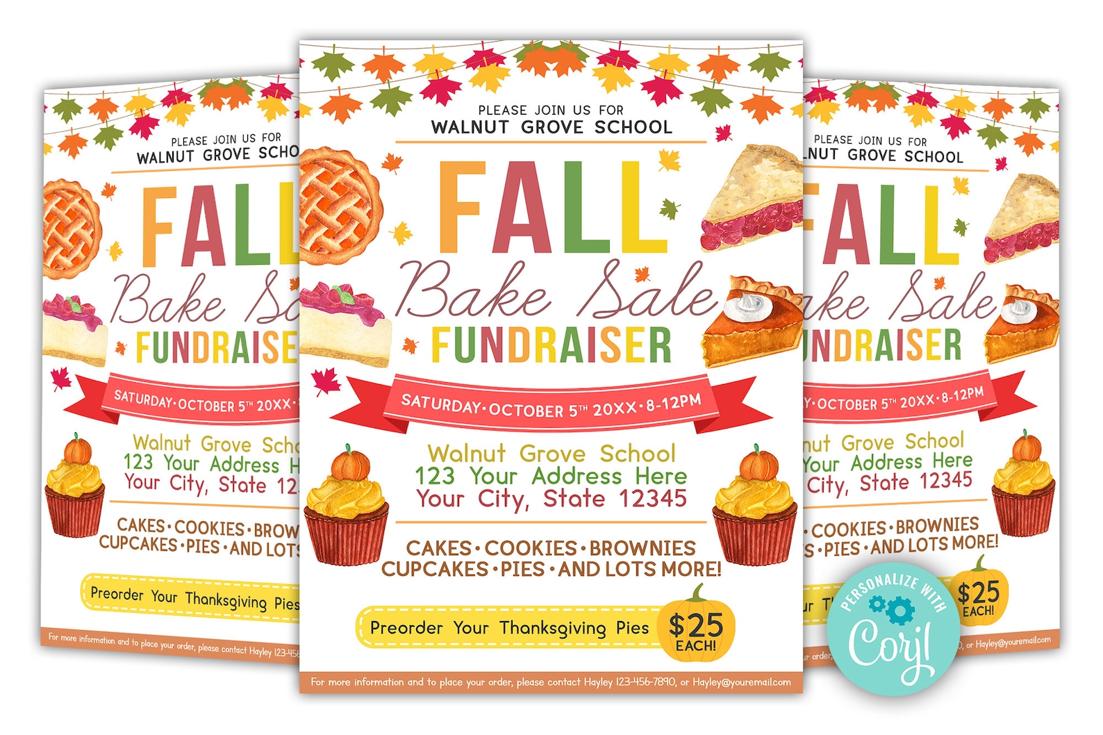 Fall Bake Sale Flyer, Festival Fall Harvest Template for Church School ...
