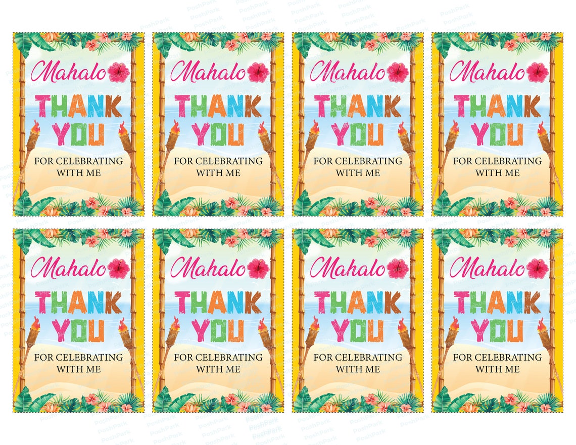 Printable Luau Thank You Tag Mahalo Thank You for Celebrating - Etsy