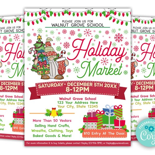 Holiday Market Flyer EDITABLE Template Christmas Bake Sale - Etsy