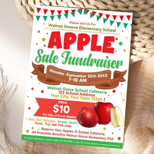 Editable Apple Sale Fundraiser Flyer Template, School Church ...