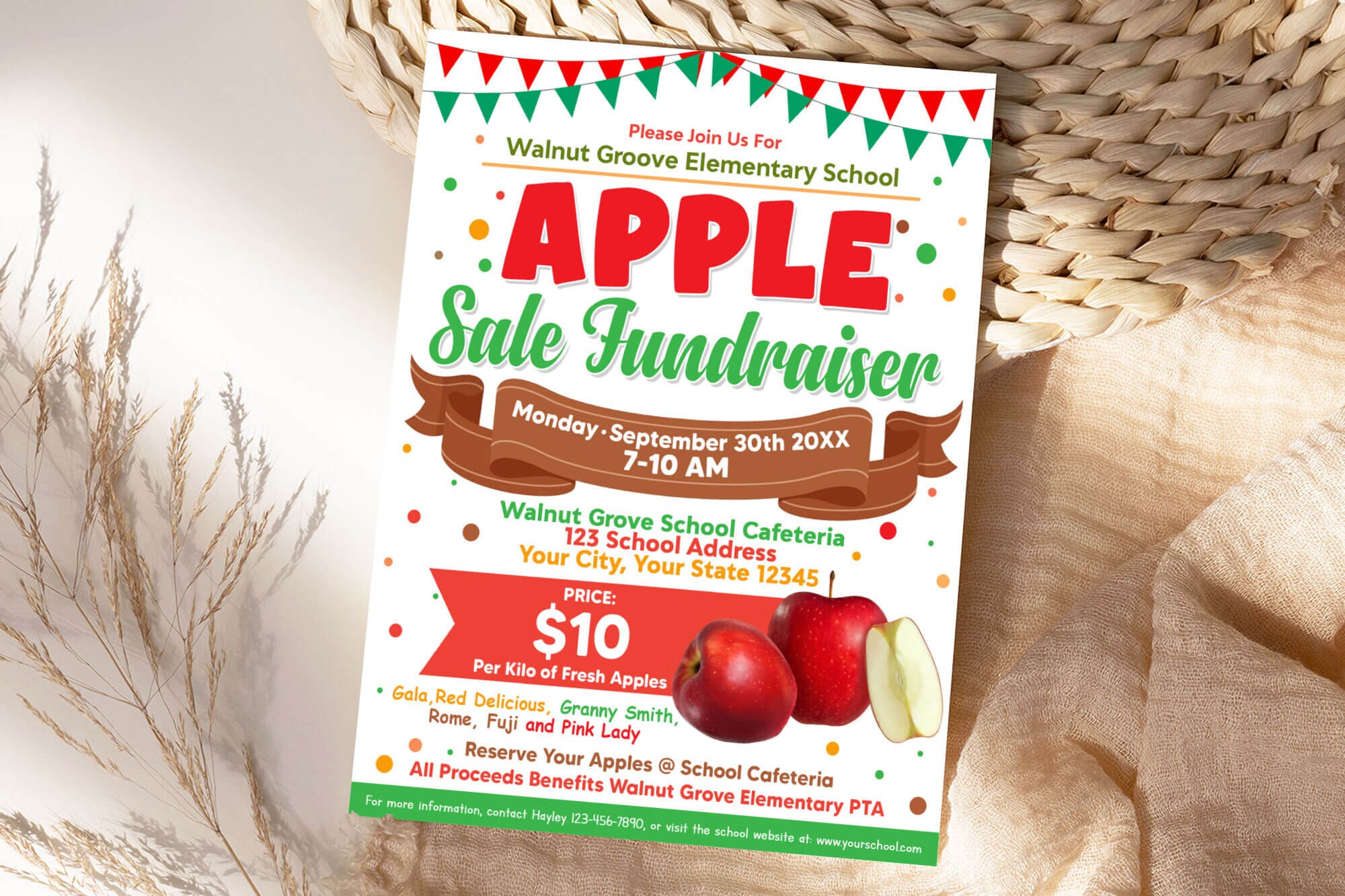 Editable Apple Sale Fundraiser Flyer Template, School Church ...