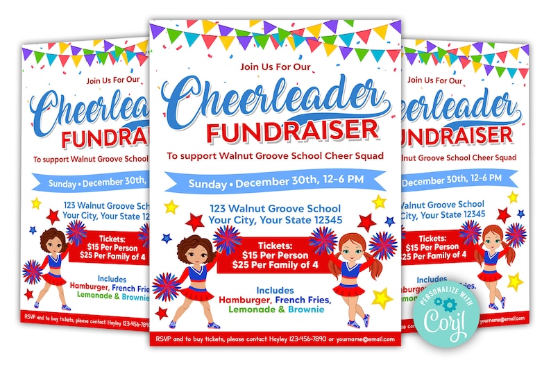 Editable Cheerleader Fundraiser Flyer School PTO PTA - Etsy