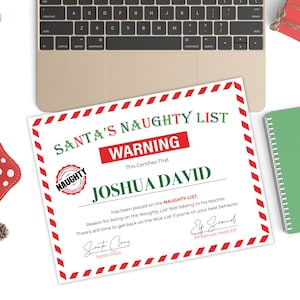 Editable Santa Warning Letter, Printable Santa Naughty List Certificate ...