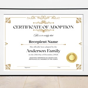 Editable Adoption Certificate Template, Certificate of Adoption to Our ...