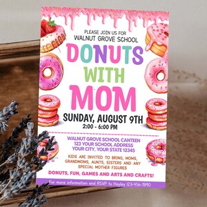 Donuts With Mom Invite Template, Donuts With Parents Invitation Flyer ...