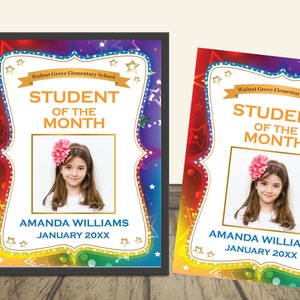 Colorful Student of the Month Certificate With Photo, Editable Student ...