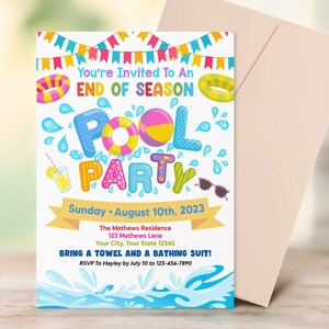 Editable End of Season Pool Party, Pool Bash, Summer Party Invite ...