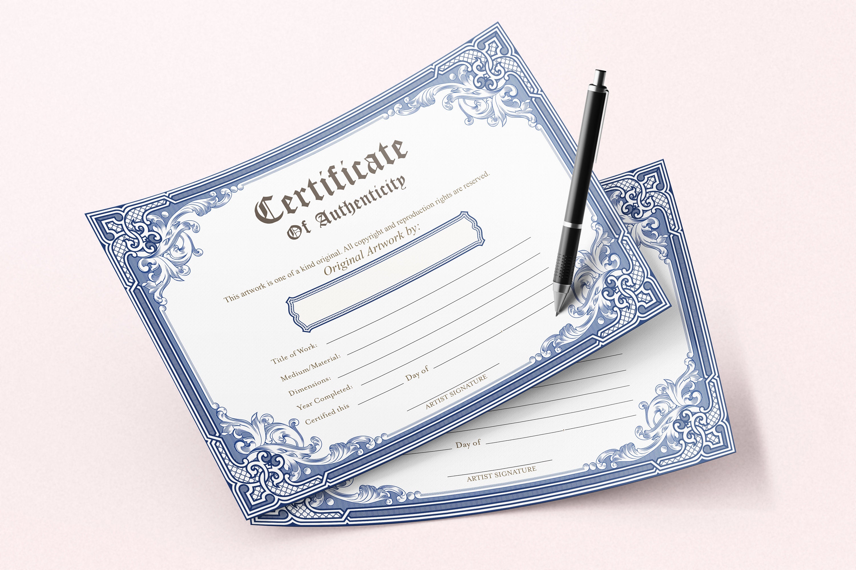 PRINTABLE Blank Certificate of Authenticity Blue DIY - Etsy Canada