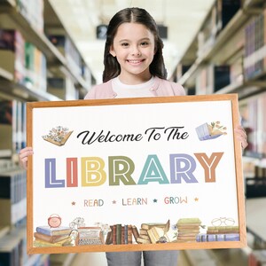 Welcome Library School Sign, Printable School Library Poster Classroom ...